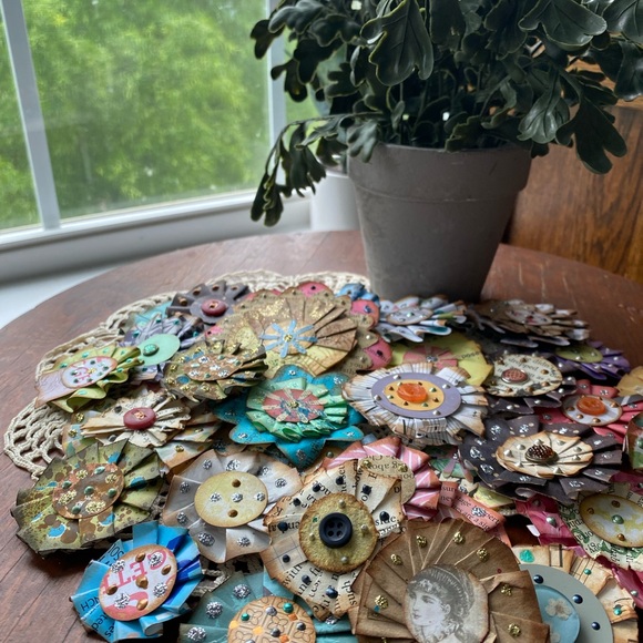 Handmade | Office | New Handcrafted Embellished Paper Flowers Set Of 5 ...